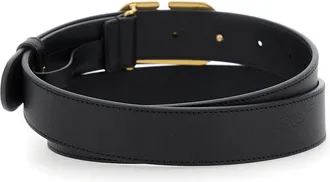 Valentino Garavani VLogo Hammered Leather Belt - Black