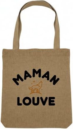 Fabulous Sac Shopping Tote Bag Aspect Lin - Maman Louve Famille Mignon Animal - Sac de Courses Toile Epaisse 360g Beige Naturel Cabas Port&eacute; Epaule Solide Impri