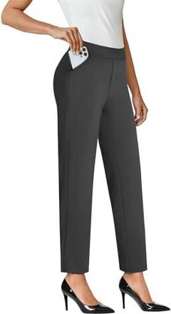 Generic Pantalon de travail taille haute pour femme - Extensible - Jambe droite - D&eacute;contract&eacute; - Pantalon de golf 7/8, gris fonc&eacute;, XL