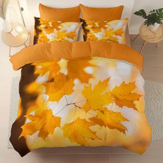 Generic 155 x 220 cm Gelb Weiche Bettw&auml;sche, Nat&uuml;rlicher Herbst Ahornbl&auml;tter Bettw&auml;sche-Sets Mikrofaser mit Rei&szlig;verschluss, Allergiker Bettdeckenbezug &uuml;r M&auml;dc