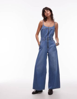 Levi's Denim-Bustier-Jumpsuit in mittlerer Waschung-Blau