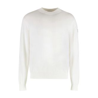 Moncler Pull en coton &agrave; col rond - Homme - Pulls - Blanc - Taille: S
