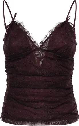 Pinko Pinko, Femme, Tops, Violet, Taille: 36 FR D&eacute;bardeur fronc&eacute; &agrave; superposition de dentelle