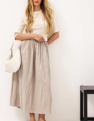 NA-KD Midirock aus Leinenmix mit Crinkle-Struktur in Beige-Neutral