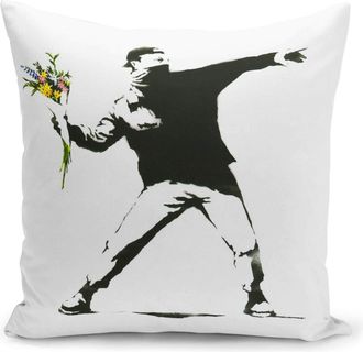 Fabulous Kissen Kissenbezug 40x40 cm Banksy Rage The Flower Thrower Street Art Graffiti Blumen