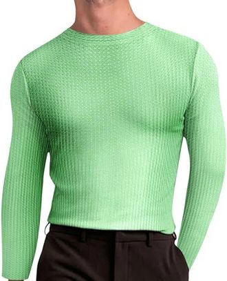 Generic Chemise &agrave; manches longues et col rond pour homme - L&eacute;g&egrave;re, respirante - Coupe ajust&eacute;e - Pour le printemps et lautomne - Confortable, Vert, XXL