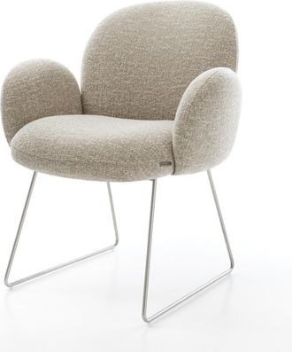 DELIFE Esszimmerstuhl Nube-Flex mit Armlehnen Webstoff Soft Beige Kufengestell Edelstahl Taschenfederkern, Esszimmerstühle