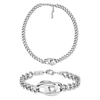 Diesel Homme Set Bracelet et collier en acier inoxydable argenté, Set
