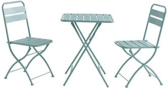 Vente-Unique Salle &agrave; manger de jardin pliante en m&eacute;tal - une table L.60 cm et 2 chaises pliantes - Vert amande - MIRMANDE de MYLIA