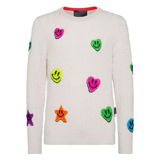 Philipp Plein Homme, Pulls, Blanc, Taille: 4XL Pull en laine col rond