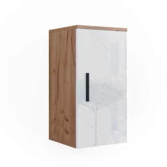 Vicco Badschrank Irma, Wei&szlig; Hochglanz/Goldkraft Eiche, 30 x 59 cm mit Regal