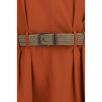 Brunello Cucinelli Pleated Cotton with Rope Belt Dress - Orange