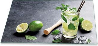 Decorwelt | Herdabdeckplatten 90x52 cm 1-Teilig Obst Schwarz Ceranfeldabdeckung Universal Spritzschutz Glas Deko Elektroherd Induktion für Kochplatten Herdschut