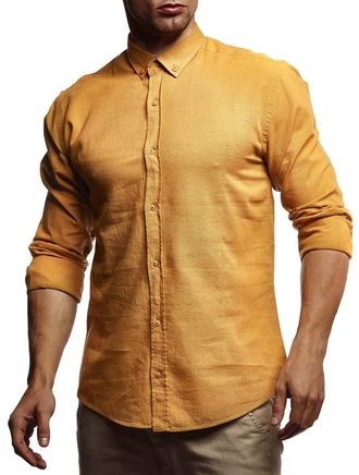 LEIF NELSON Leinenhemd Herren Sommer Gelb Langarm/Freizeit und Business/Regular Fit/Durch Krempeln zum Kurzarm Dank angen&auml;htem Knopf Gr&ouml;&szlig;e L
