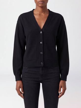 Erika Cavallini Semi Couture Cardigan aus Schurwolle mit V-Ausschnitt und aufgesetzten Taschen
