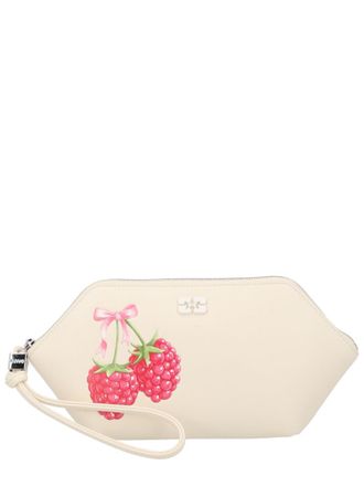 Ganni Womens Make-Up Pouch Raspberry Print Ivory Recycled Leather Wash Bags