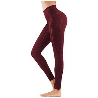 Generic TDEOK Workout Athletic Out Running Yoga Femmes Pantalon Sport Leggings Fitness Yoga Pantalon Brillant Leggings Rouge, Bordeaux, XS