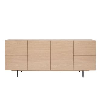 Miliboo Design-Sideboard aus hellem Eichenfurnier und schwarzem Metall, 2 T&uuml;ren, 4 Schubladen B180 cm alaska