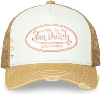Von Dutch Casquette Trucker de baseball beige et bleu clair, coton et maille respirante, r&eacute;glable, motif California Vintage, unisexe, pour usage d&eacute;contract&eacute; et 