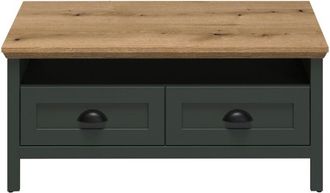 ebuy24 Table basse rectangulaire 2 tiroirs décor chêne et vert foncé - AVA