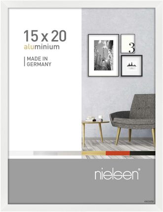 Nielsen Design Bilderrahmen, 15 x 20 cm, Aluminium, Wei&szlig; Glanz, Fotorahmen zum Auftstellen und Aufh&auml;ngen im Hoch- & Querformat, Echtglas, Pixel