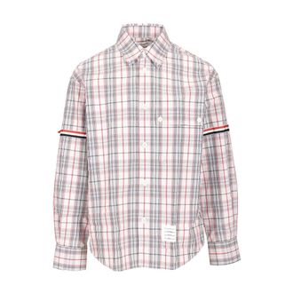 Thom Browne Homme, Chemises, Multicolore, Taille: XL Plaid Check Poplin Armband Oversized Shirt