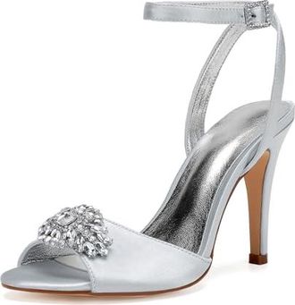Generic Chaussures De Mariage Femme Talon Aiguille Mari&eacute;e Bride Haut Chaussure Bout Ouvert Mariage Chic Heel Sandales 10.5Cm,Argent,38 EU
