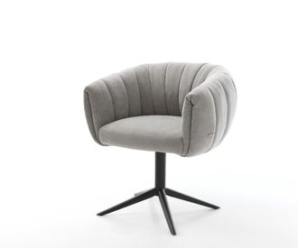 DELIFE Drehstuhl Jada-Flex Strukturstoff Soft Grau Fu&szlig;kreuz Schwarz 360&deg; drehbar Wippfunktion Taschenfederkern, Esszimmerst&uuml;hle