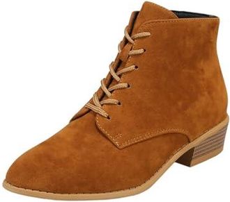 Generic Bottes de style occidental pour femme | Bottines pointues pour femme en daim &agrave; lacets bottes courtes vintage Chelsea bottes mode nude bottes de cowboy