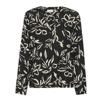 Kaffe Haut de Blouse &agrave; Fleurs Peintes Abstraites - Femme - Blouses et Chemises - Noir - Taille: 36 FR