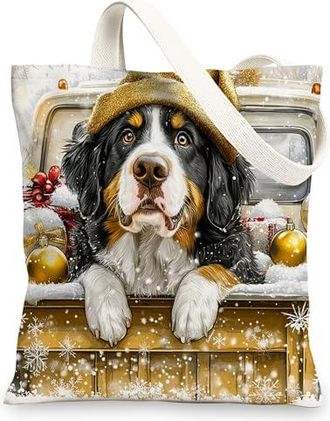 Generic Sac fourre-tout en toile pour le shopping Motif chien de montagne bernois 33 x 38 cm, sac d&eacute;picerie r&eacute;utilisable de luxe pour femme, peinture danimaux