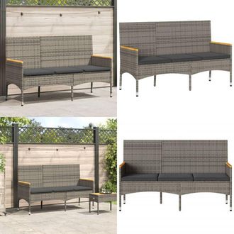 vidaXL Vidaxl - Gartenbank 3-Sitzer mit Kissen Grau Poly Rattan - Gartensessel - Gartenbank - Outdoor Furniture - Balkonm&ouml;bel - Esszimmergarnitur - Home &