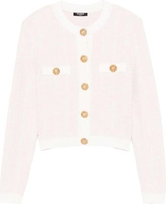 Balmain Femme, Pulls, Rose, Taille: 40 FR Cardigan en tweed l&eacute;ger