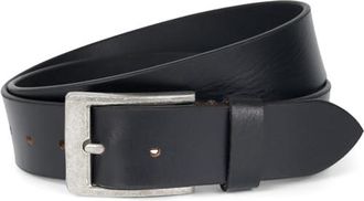 styleBREAKER Ceinture en cuir de boeuf unisexe Couleurs unies avec surface vein&eacute;e et boucle bross&eacute;e, ajustable 03010126, couleur:Noir, taille:90cm