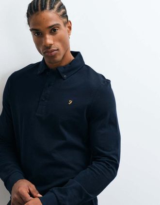 Farah Irwin Langarm-Logo-Polo in Marineblau