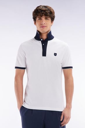 Eden Park Polo Uni &Agrave; Manches Courtes En Coton Stretch Blanc Passepoil Contrast&eacute; Coupe Ajust&eacute;e