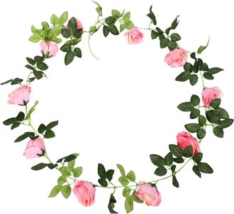 Pretyzoom Imitierte Blumengirlande Aus Seidenstoff Gef&auml;lschte Rosenranke Zum H&auml;ngen F&uuml;r Hochzeitsdekoration Party Und Garten-Dekoration Floral Nat&uuml;rlich Wirkend