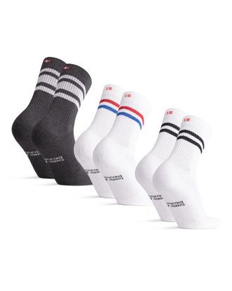 Danish Endurance Bio Baumwoll Tennissocken, Sneaker Socken, Sportsocken, Unisex, Herren & Damen, 3 & 6 Paar, Mehrfarbig (1xGrau/Wei&szlig;, 1xWei&szlig;/Schwarz, 1xRoter/Blauer St