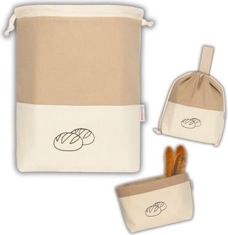Slowroom Brotbeutel zur Brotaufbewahrung und Frischhalten 3 in 1 - Brotkorb Stoff - Brottasche aus Baumwolle - Brotkasten 32 x 35 cm, Cafe Latte