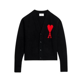 Ami Homme, Pulls, Noir, Taille: S Pull noir en laine à col en V