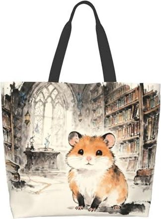 Generic Biblioth&egrave;que De Hamsters Mignons Sac Fourre-Tout L&eacute;ger Tote Bag Pliable Sac A Main Femme Pour Shopping Universit&eacute; Gym