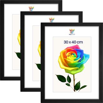 MG Design 3er Set Bilderrahmen 30 x 40 cm - Fotorahmen mit Schwarz Echtholzrahmen und bruchsicherem Acrylglas, Hoch & Quer zum Aufh&auml;ngen, zum Aufstellen