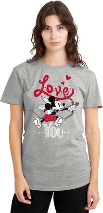 Mickey Mouse Disney Womens Mickey Mouse Cupid Love You Valentines Day Ladies, Athletic Heather T-Shirt, L