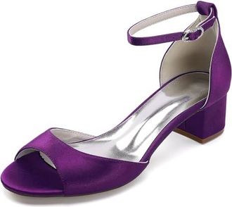Generic Chaussures De Mariage Femmes Bout Ouvert Talons Sandales Blocs Bas Mari&eacute;e Sexy High Heels Bureau Travail Soir 4.5Cm,Dark Purple,35 EU