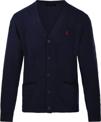 Ralph Lauren Cardigan en laine et cachemire torsad&eacute; - Homme - Pulls - Bleu - Taille: L