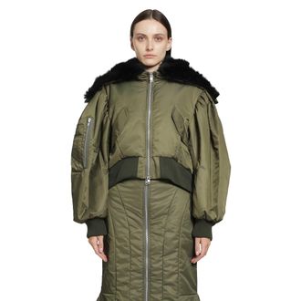 Simone Rocha Cropped Split Faux Fur Hood Bomber Jacket