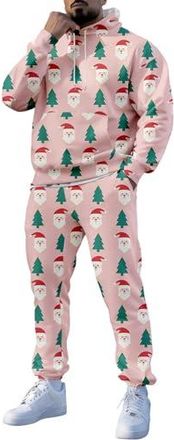 Generic Tenue 2 pièces à capuche pour homme - Coupe régulière - Survêtement de Noël amusant à manches longues pour homme - Sweat à capuche imprimé chaud et pa