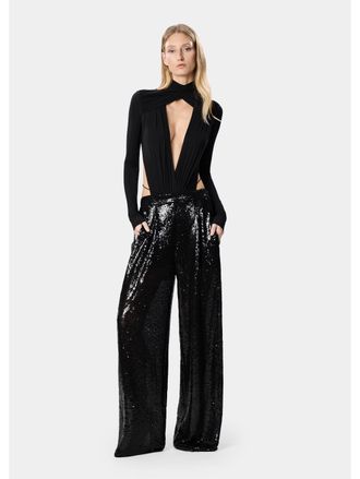 Amazu&igrave;n Sequin-Embroidered Trousers - Black