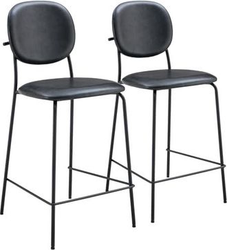 Happy Garden Lot de 2 tabourets de Bar Edmond en Simili Noir avec Repose-Pieds, Rembourrage Mousse, Pieds en Fer Noir - Parfait pour Ajouter Une Touche élégante à 