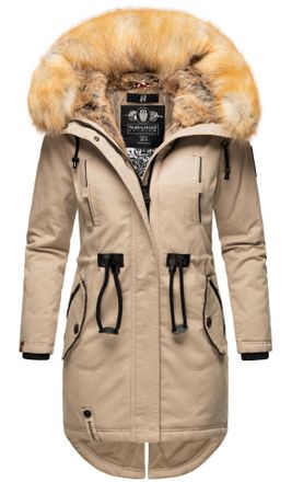 Navahoo warme Damen Winter Jacke lang Kunstfell Winterjacke Parka Mantel B660 [B660-Bomb-Taupe-Gr.XL]